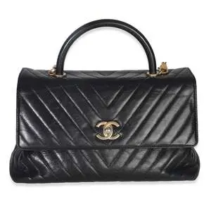CHANEL Chanel Chevron Aged Calfskin Large Coco Top Handle Bag