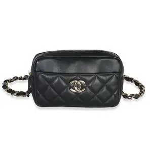 Chanel Quilted Lambskin Front Pocket Belt Bag - Black