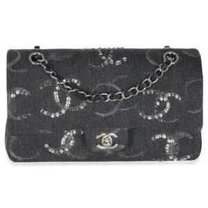 Chanel Denim Sequin Cc Classic Flap Bag - Black