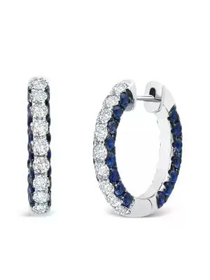 GRAZIELA 18k White Gold Sapphire And Diamond Hoop Earrings - Silver