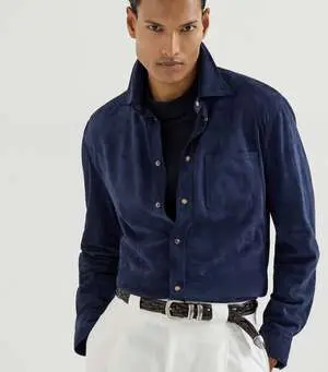 Brunello Cucinelli Suede Shirt - Blue