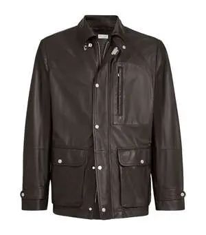 Brunello Cucinelli Leather Field Jacket - Brown