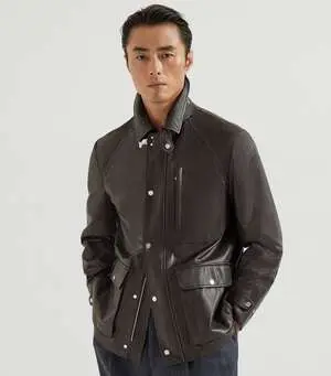 Brunello Cucinelli Leather Field Jacket - Brown