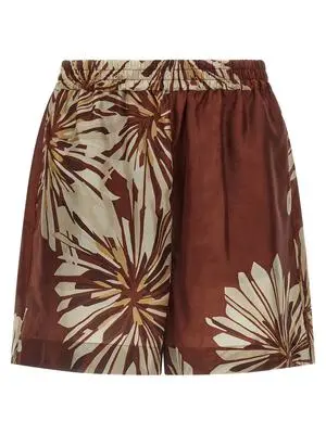 Brunello Cucinelli Silk Floral Print Shorts - Brown