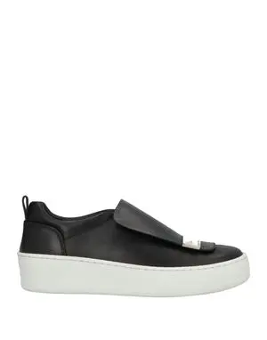 SERGIO ROSSI Embellished Leather Slip-on Sneakers - Black