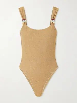 Oseree Lumière Embellished Lurex Swimsuit - Gold