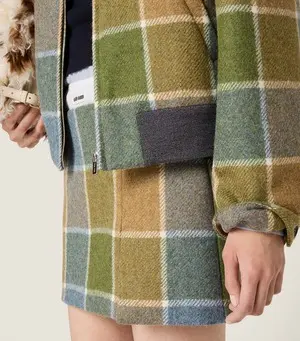 Miu Miu Wool Check Bomber Jacket - Brown