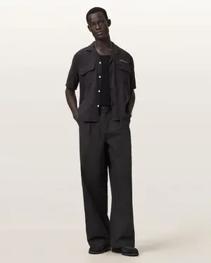 ALLSAINTS Conway Wide Leg Pleated Trousers - Black
