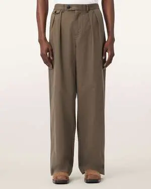 ALLSAINTS Conway Wide Leg Pleated Trousers - Brown