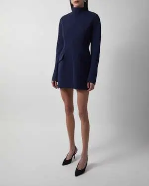 Sportmax Spxtefrite" Mini Dress With High Neckline And Zip Closure - Midnight