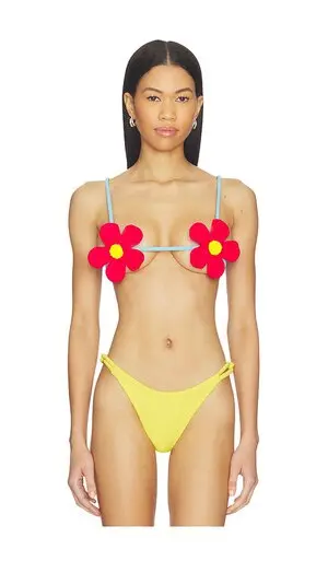 NAU BIKINIS Daisy Bikini Top - Red & Light Blue