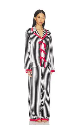 Sleeper Phoenix Striped Set With Red Bow Details In Black,white - Stripes