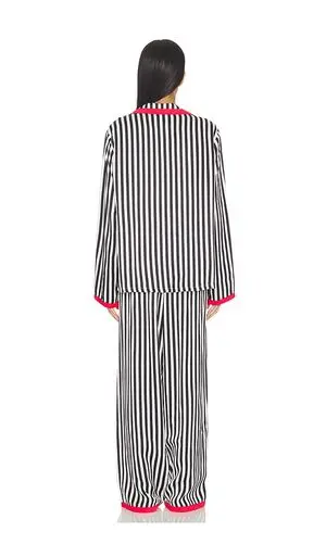 Sleeper Phoenix Striped Set With Red Bow Details In Black,white - Stripes