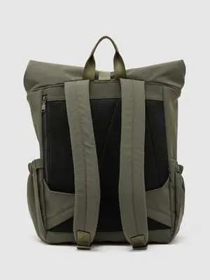 REISS Technical Roll-top Backpack - Khaki Green