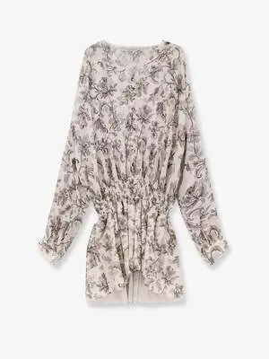 GOLDEN GOOSE Floral Print Cotton Mini Dress - Beige