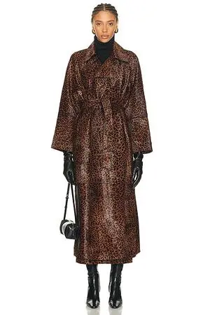 Nour Hammour Althea Pony Hair Trench Coat - Deep Leopard