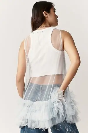 Anthropologie Sheer Tulle Ruffle Tunic Top