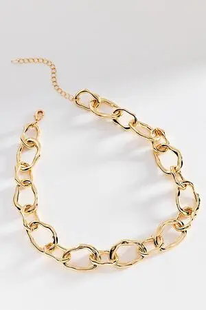 Anthropologie Chunky Hammered Chain Necklace - Gold