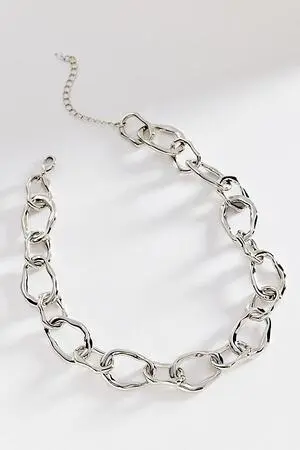 Anthropologie Chunky Hammered Chain Necklace - Silver