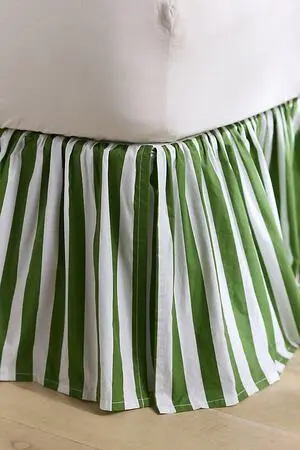 Anthropologie Maeve Cotton Striped Ruffle Printed Bed Skirt - Green