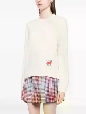 Maison Kitsuné Logo-patched Round-neck Jumper - Neutrals