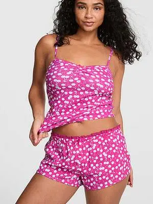 Pink Pointelle Micro Pajama Shorts - Print