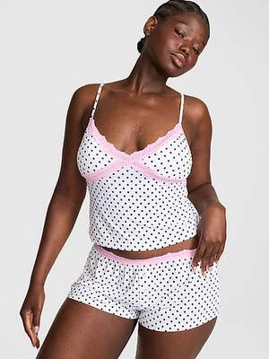 Pink 24/7 Lounge Modal Lace-trim Micro Shorts - Print