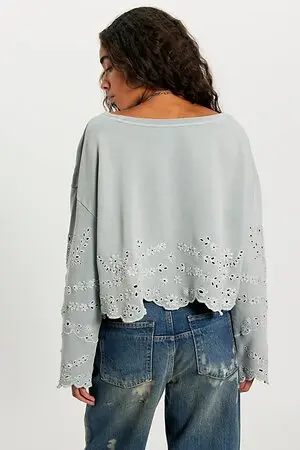 Free People Iris Embroidered Sweatshirt - Blue As Proto