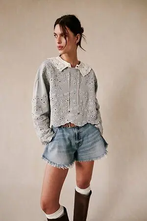 Free People Iris Embroidered Sweatshirt - Blue As Proto