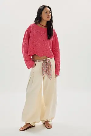 Free People Embroidered Sweatshirt With Eyelet Lace Detail - Melon Pop