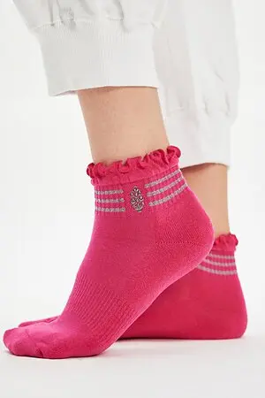 Free People Rally Reflective Ruffle Quarter-crew Socks - Fuchsia Flirt