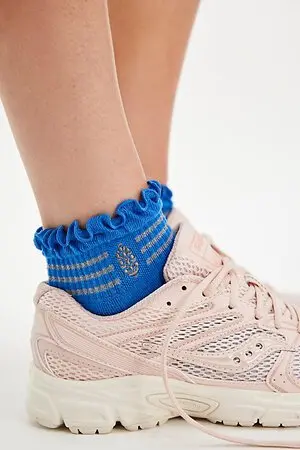 Free People Rally Reflective Ruffle Quarter-crew Socks - Light Cobalt