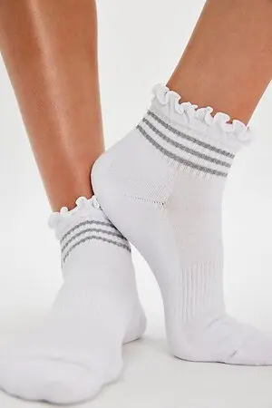 Free People Rally Reflective Ruffle Quarter-crew Socks - White