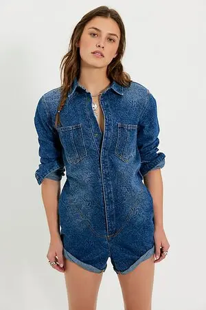 ONETEASPOON Prophecy Printed Denim Romper