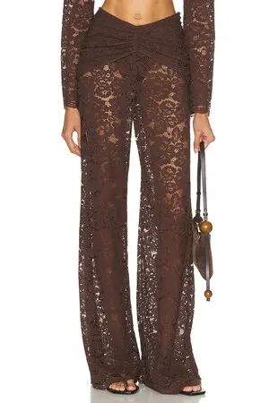 Women's Lace Ruched Wide-Leg Pants
