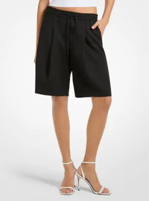 Michael Kors Stretch Wool Blend Twill Pleated Track Shorts
