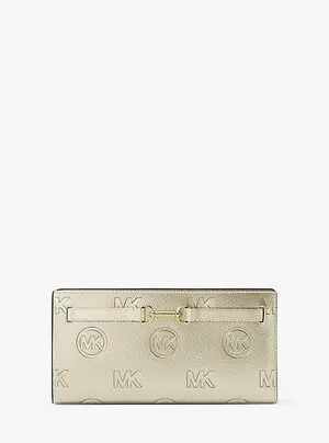 Michael Kors Carson Large Metallic Logo Debossed Snap Wallet - Gold