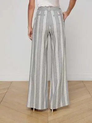 L'Agence Allanah Striped Wool-blend Trousers - Grey/ivory Stripe