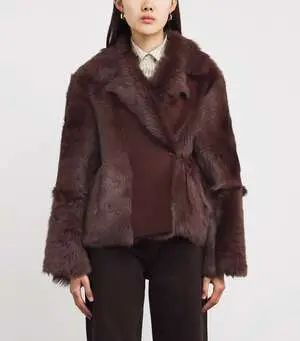 Nour Hammour Shearling Verena Wrap Jacket - Black