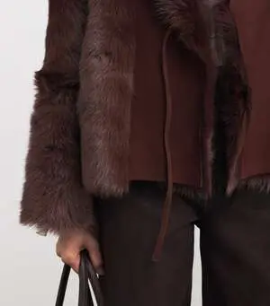 Nour Hammour Shearling Verena Wrap Jacket - Black