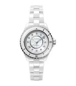 Chanel Ceramic, Steel, And Diamond J12 Calibre 12.2 Watch - White