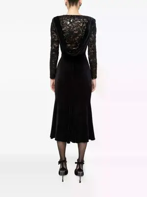 NISSA Lace Insert Velvet Midi Dress