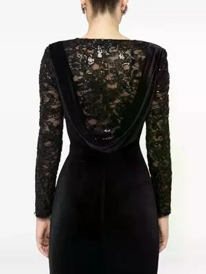 NISSA Lace Insert Velvet Midi Dress