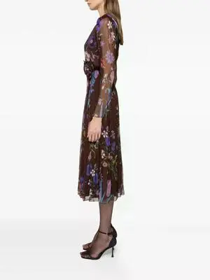 NISSA Floral-appliqué Silk Midi Dress