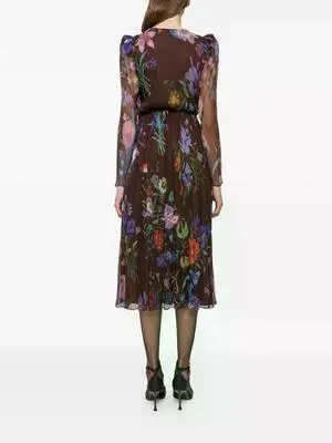 NISSA Floral-appliqué Silk Midi Dress