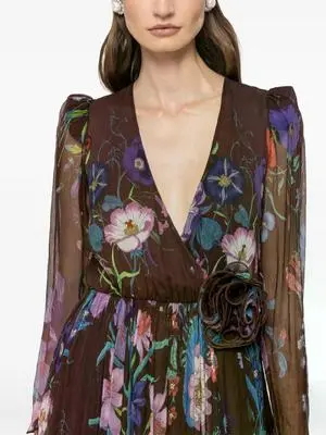 NISSA Floral-appliqué Silk Midi Dress