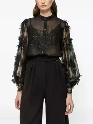NISSA Floral Lace Shirt - Black