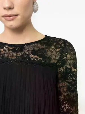 NISSA Pleated Lace Panel Midi Dress