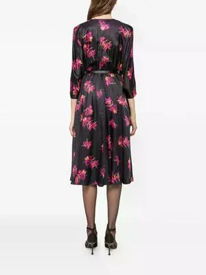 NISSA Floral-print Lace Trim Midi Dress