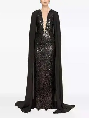 NISSA Sequined Cape Maxi Dress